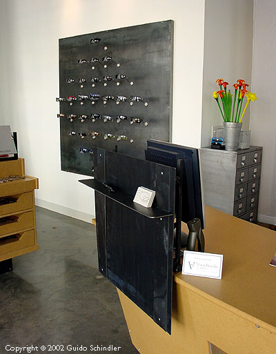 Schindler Metalworks - Eye Works Reception Desk, Display Panels, Steel ...